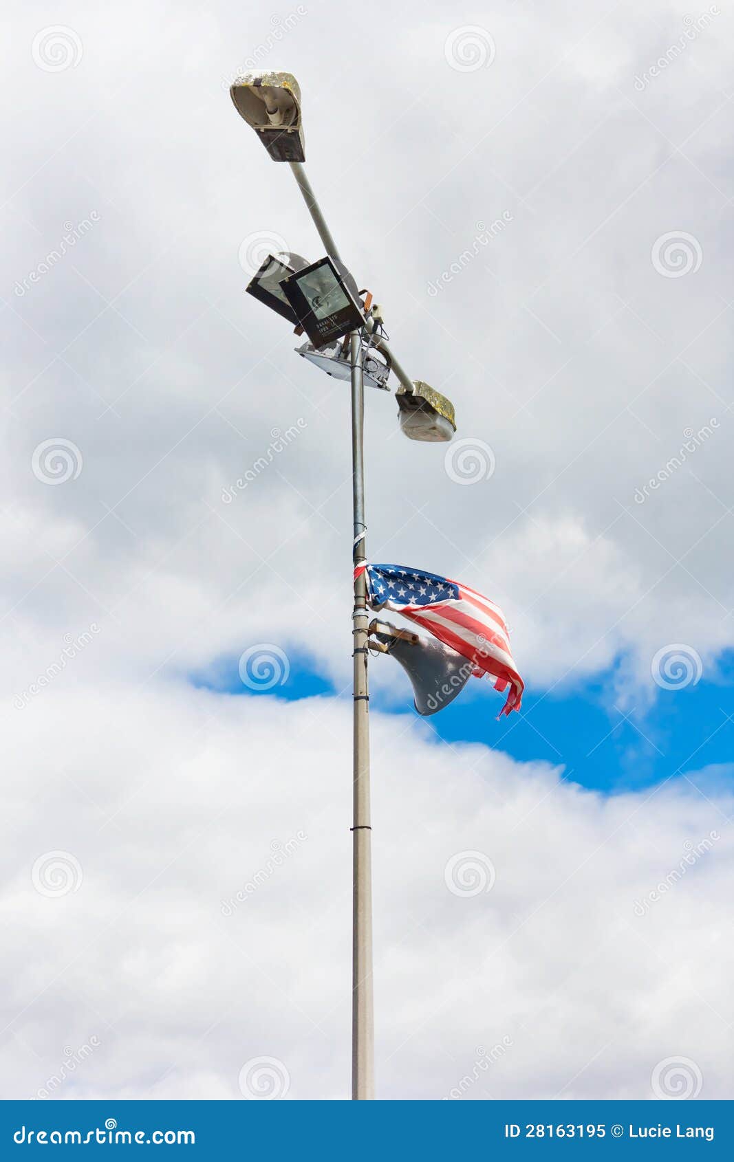 American Flag Tied To an Old Lamp Post Stock Image - Image of ragged ...