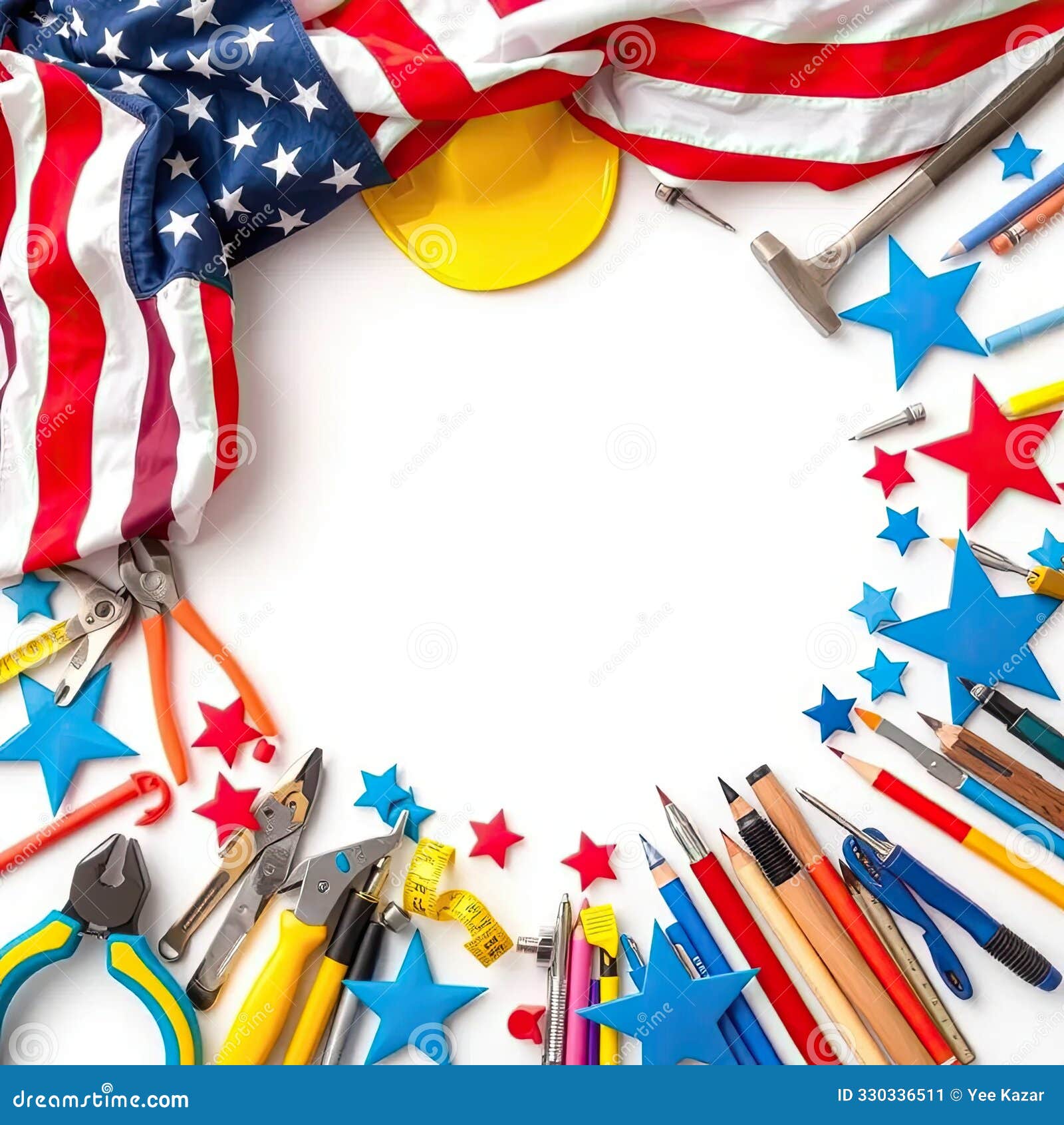 American Flag and Tools Border with Copy Space Stock Illustration ...