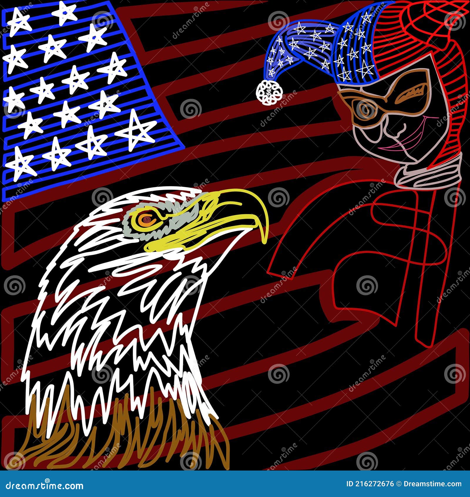 American Flag Vector Illustration Vector Cartoon Line Eagle Jester ...