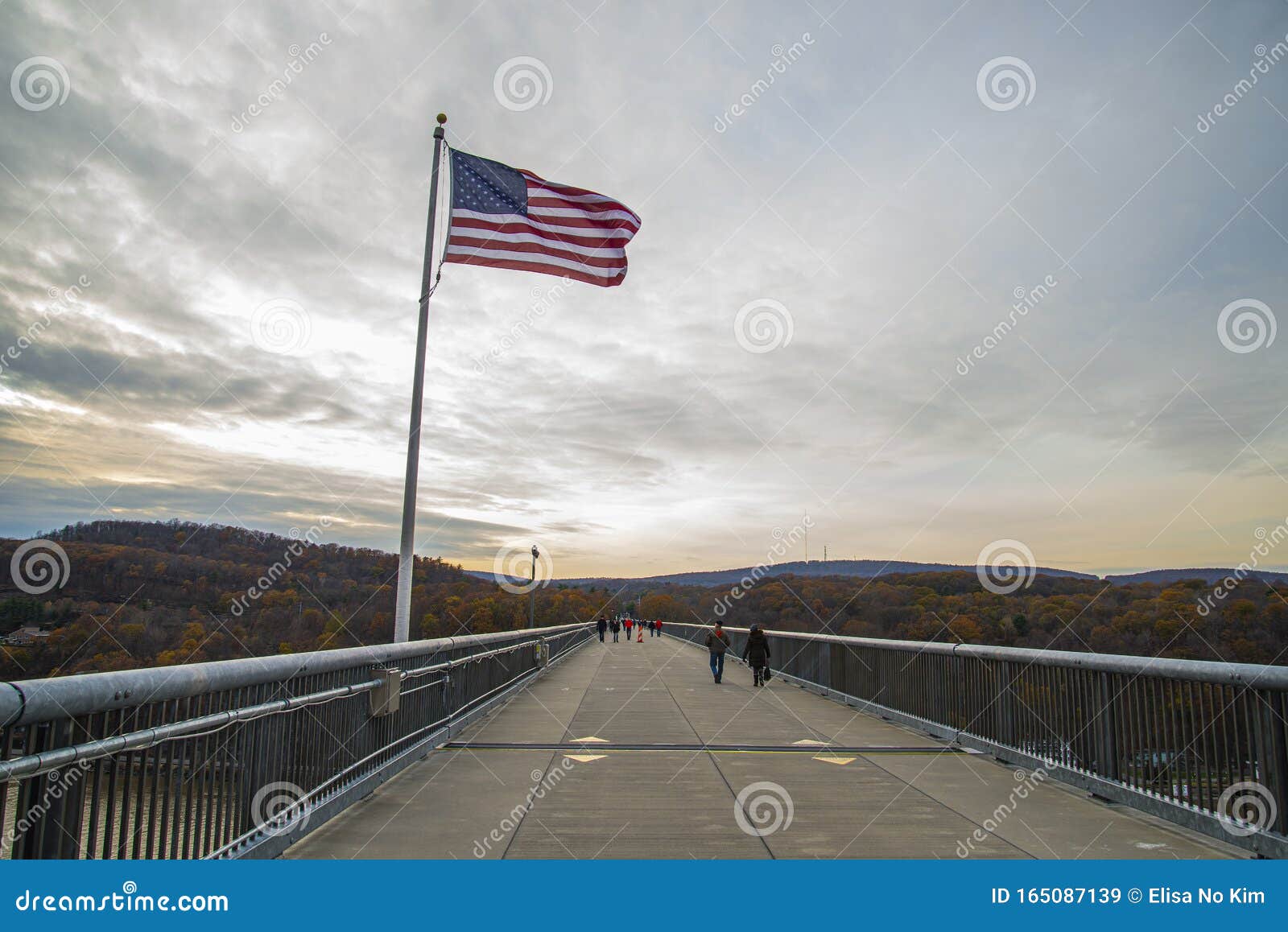 An American Flag in the Walkway Editorial Stock Image - Image of bridge ...