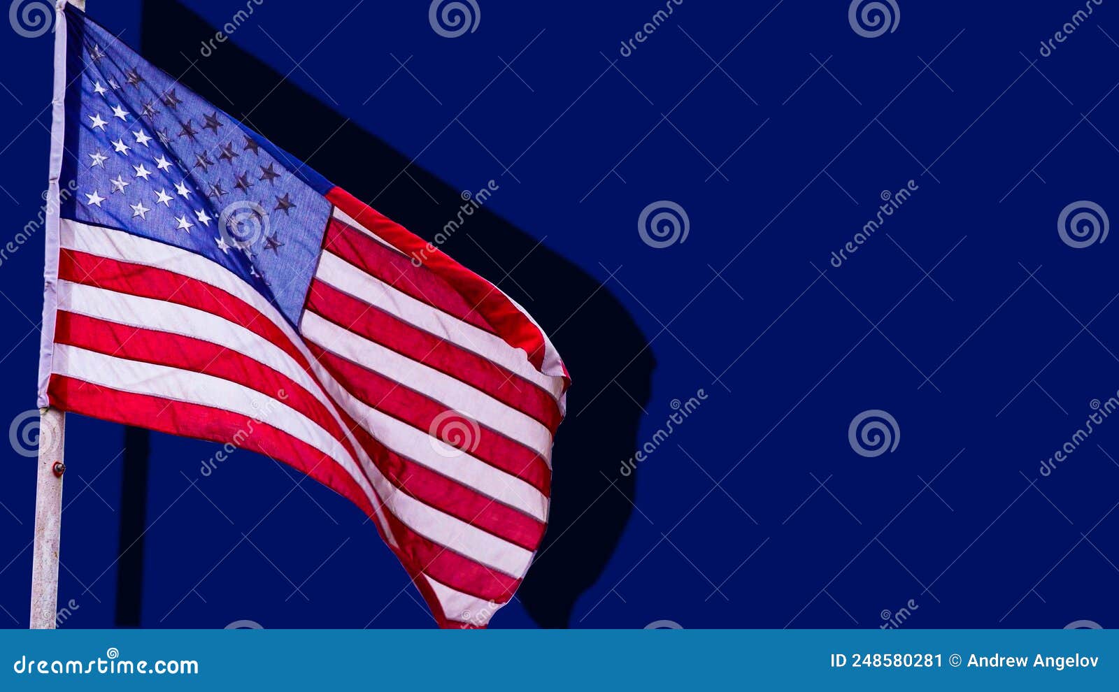 American Flag Waving on Blue Background. Illustration Stock Image ...