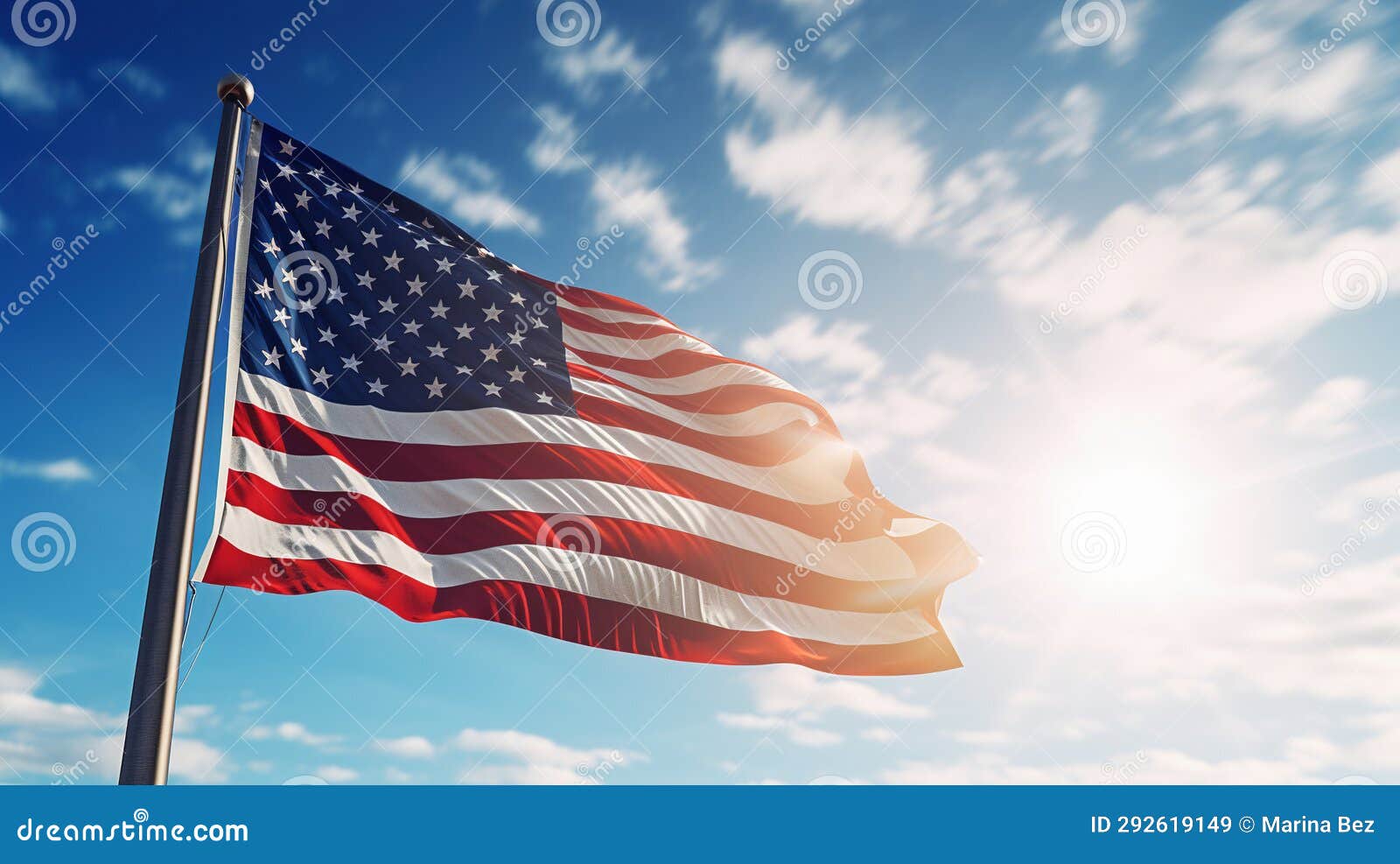 American Flag Waving in the Blue Sky Stock Image - Image of shape ...