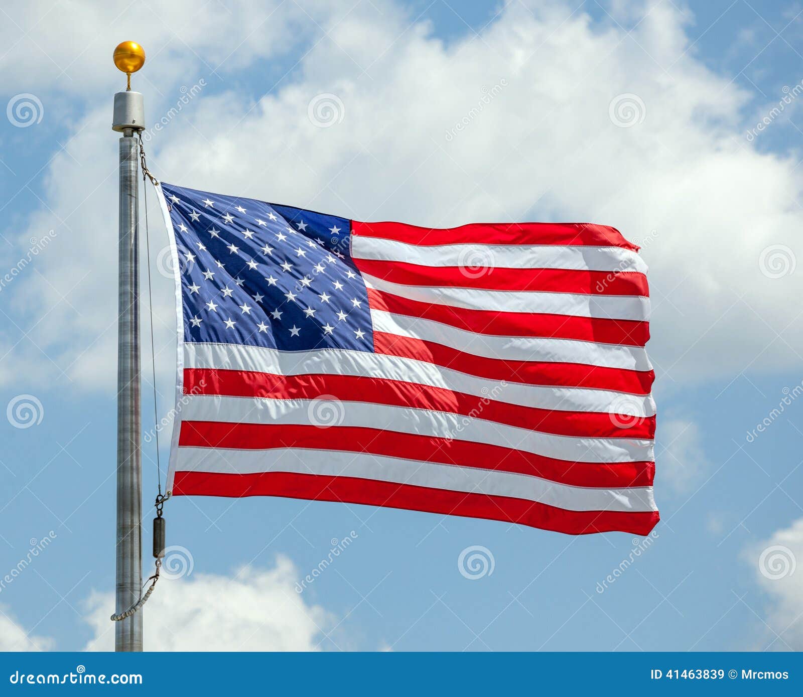 The American Flag Waving on Blue Sky Stock Image - Image of memorial ...