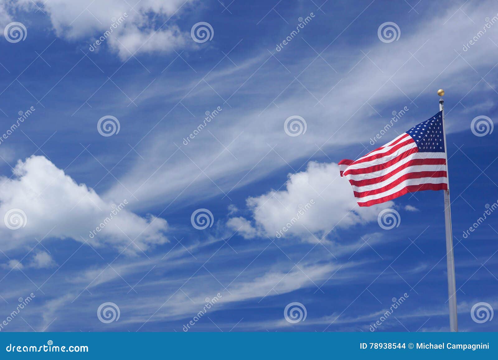 American Flag Waving with Blue Sky Stock Photo - Image of united, wind ...