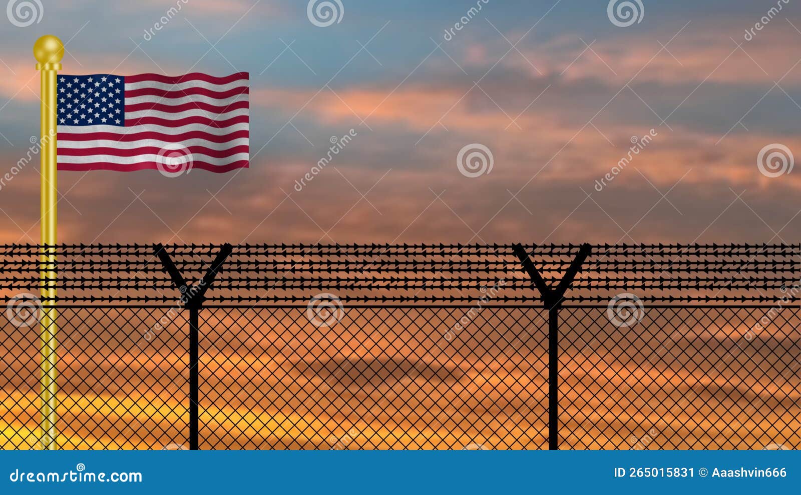 American Flag Waving on Defence Border Stock Image - Image of ...
