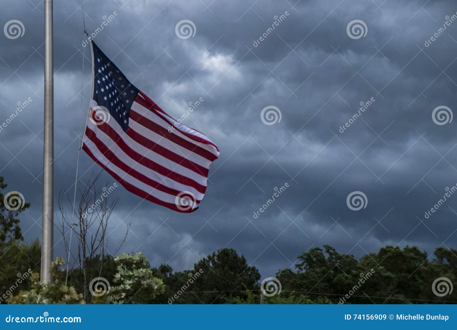 American Flag Waving with Storm Clouds Stock Image - Image of country ...