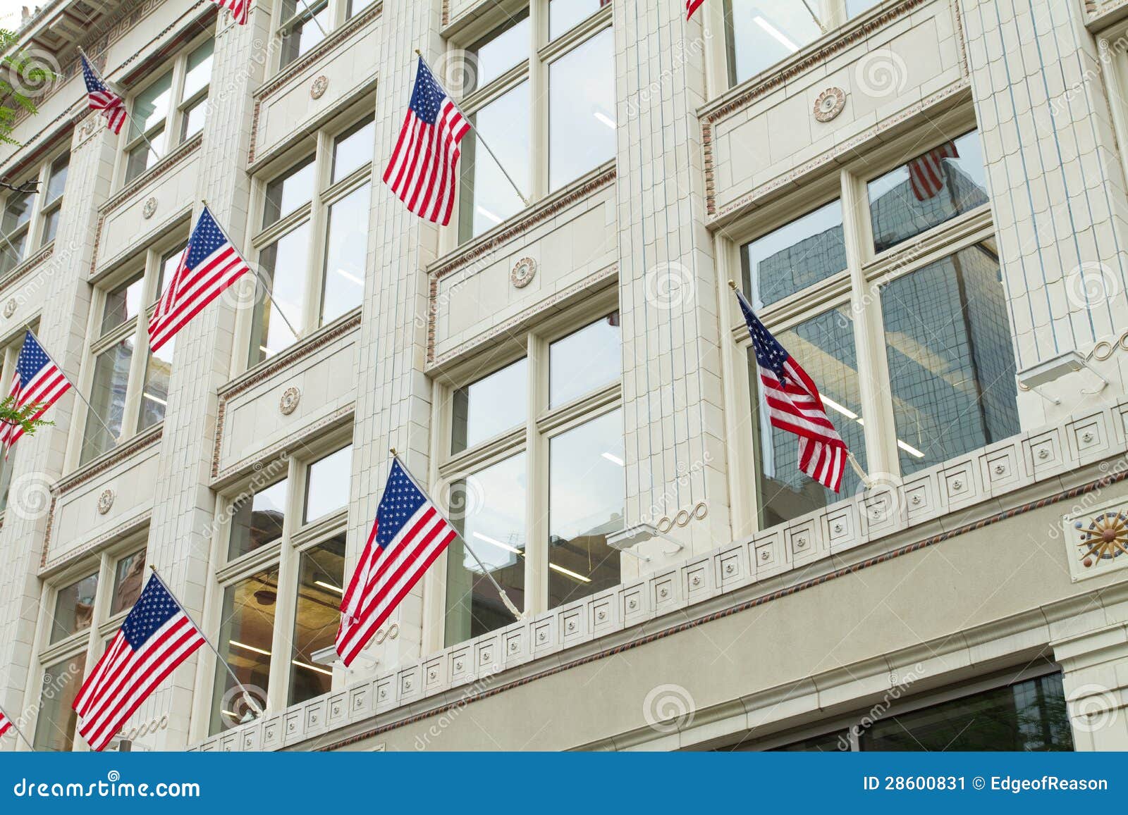 American Flags on Building Exterior Stock Image - Image of outdoors ...