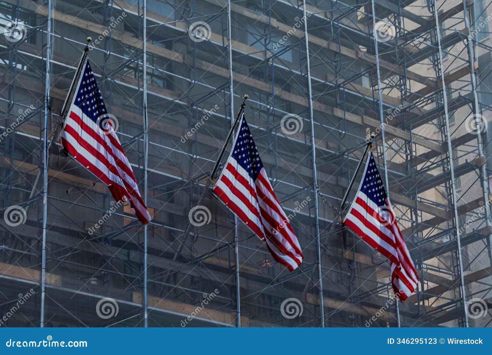 American Flags on Building Under Construction Stock Image - Image of ...