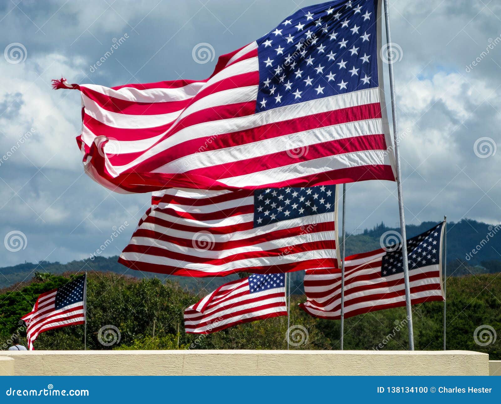 American flags flying stock photo. Image of oahu, dead - 138134100