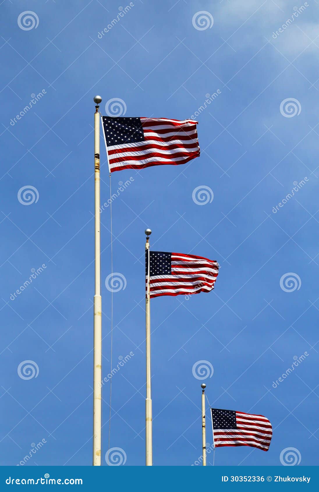 American flags flying high stock photo. Image of pole - 30352336