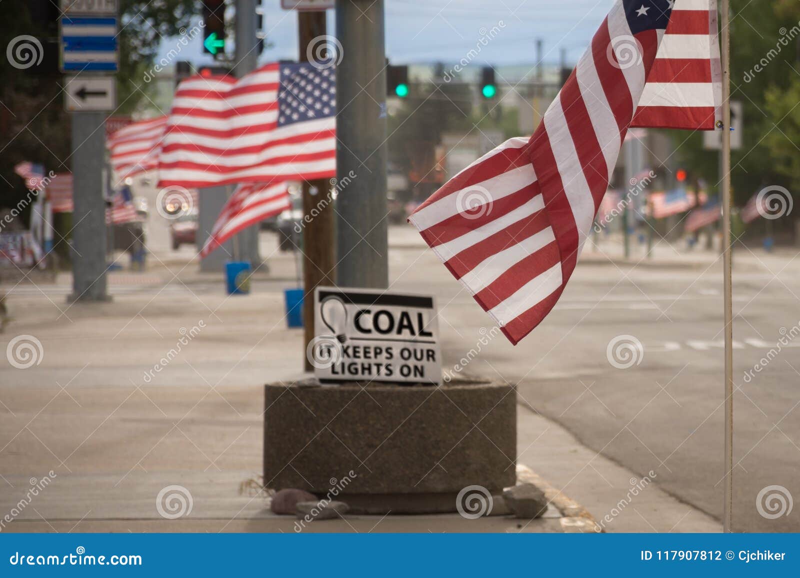 American Flags Lining the Street in Small Town Stock Photo - Image of ...
