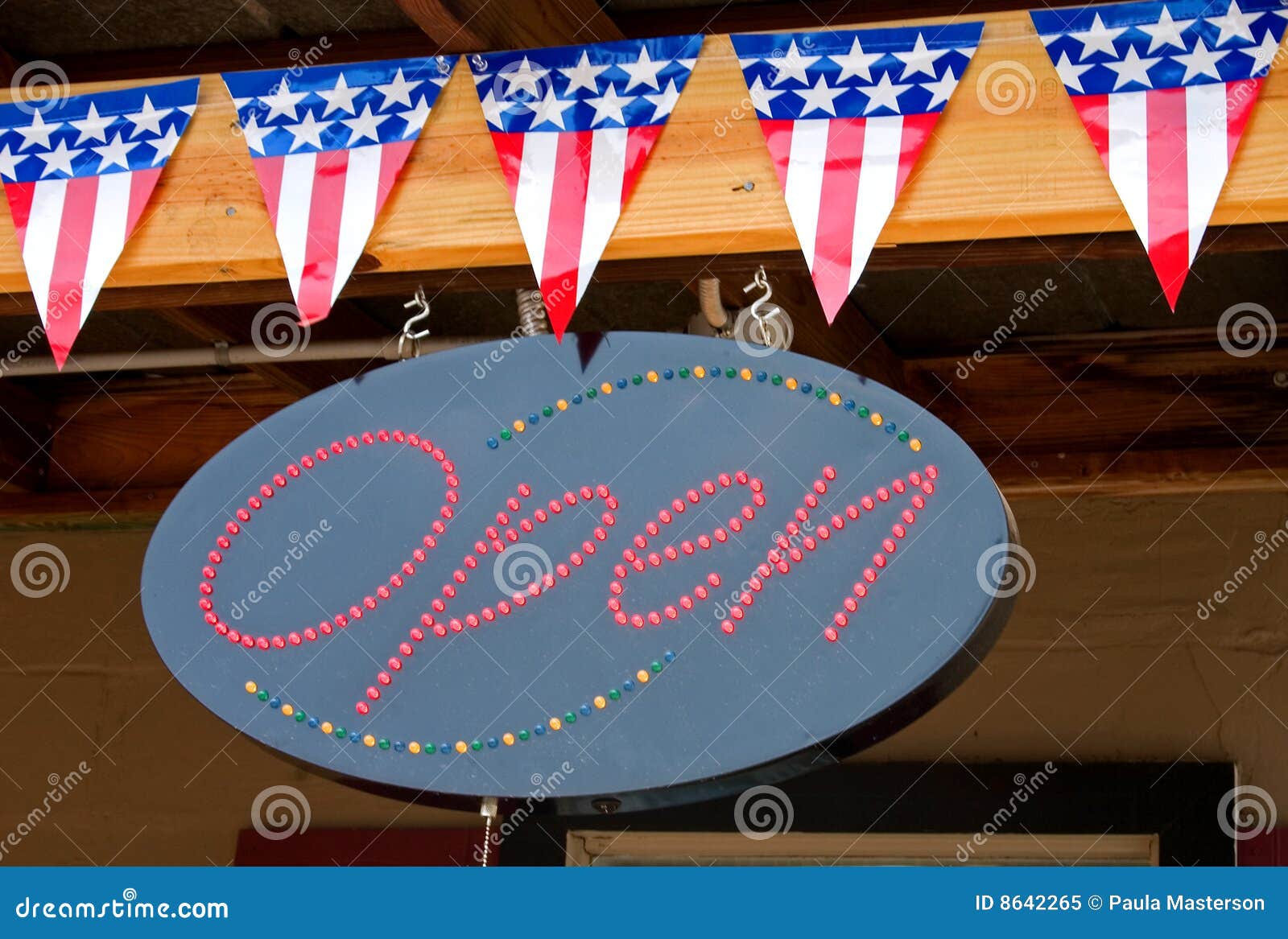American Flags and Open Sign Stock Image - Image of hanging ...
