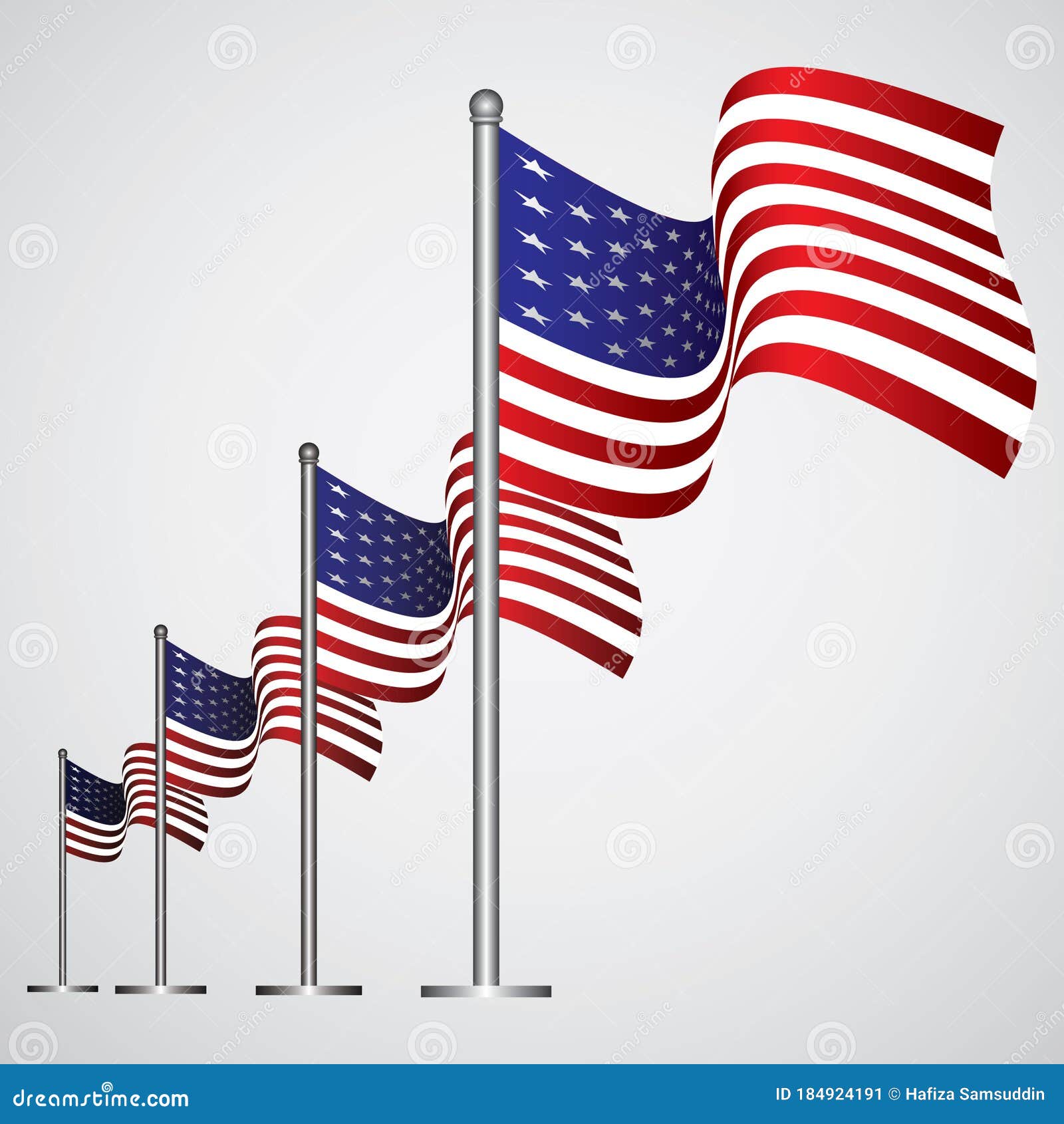 American Flags in a Row. Vector Illustration Decorative Background ...