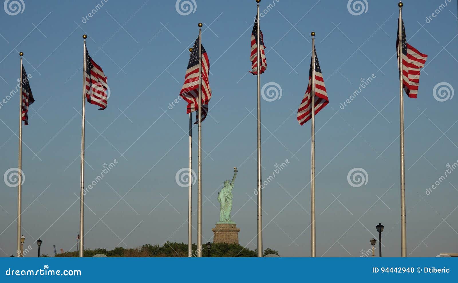 American Flags and Statue of Liberty Editorial Image - Image of ensign ...