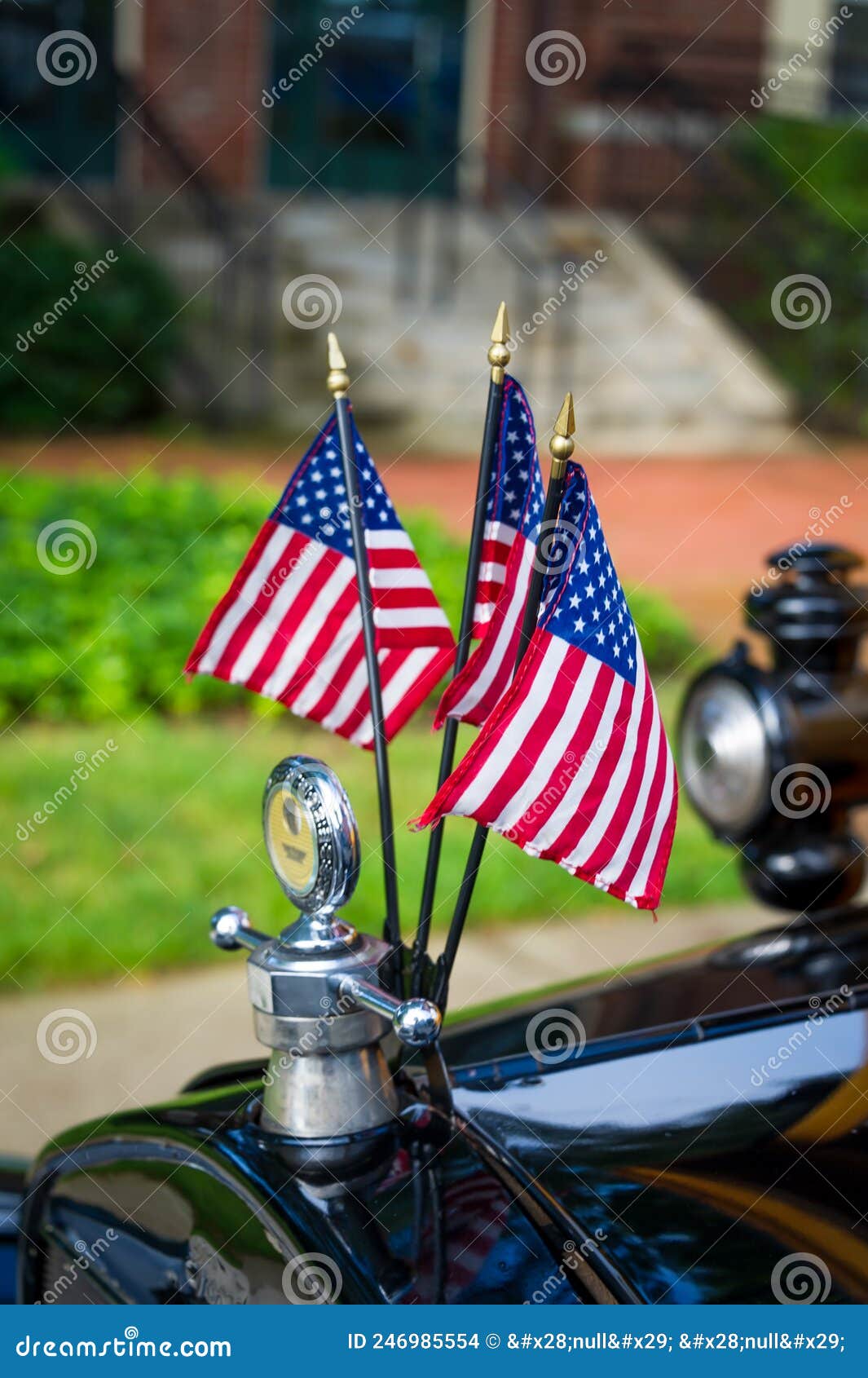 American Flags on Vintage Model a Radiator Cap Stock Photo - Image of ...