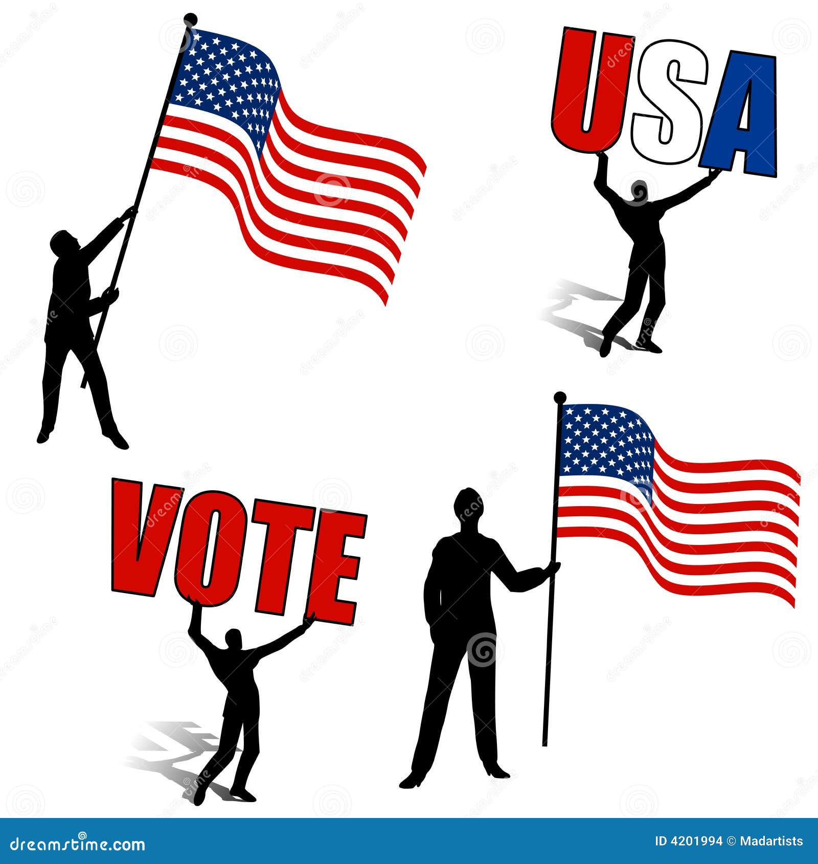 American Flags Vote USA Silhouettes Stock Illustration - Illustration ...
