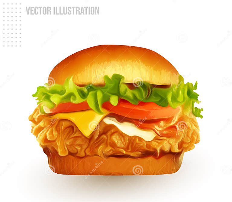 Fried Chicken Burger Vector in 3d Illustration Stock Vector ...
