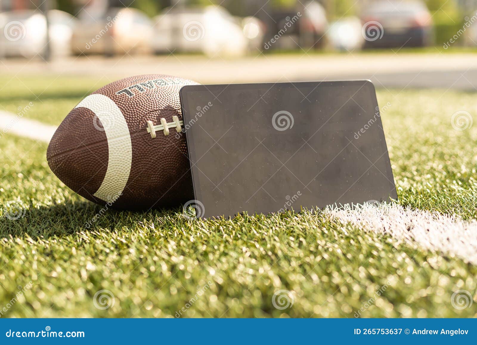 American Football Ball and Tablet. Stock Image - Image of grass, money ...