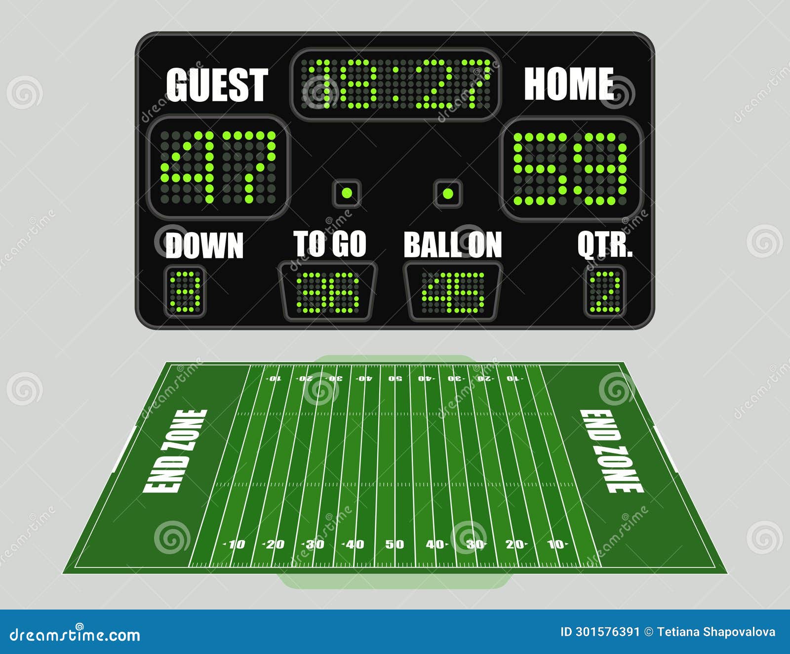 American Football Field with Scoreboard Stock Illustration ...