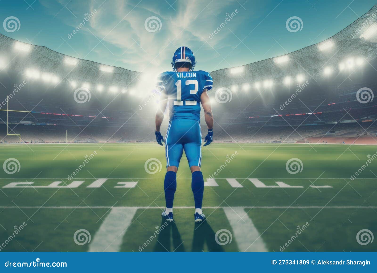 American Football Player Standing in Front of an Empty Stadium ...