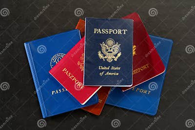 American and Foreign International Passports Stack Stock Image - Image ...
