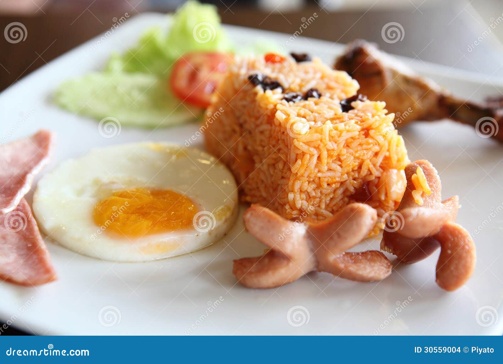American Fried Rice Topped Sunny Up,sausage.chicken And Herbs Royalty ...