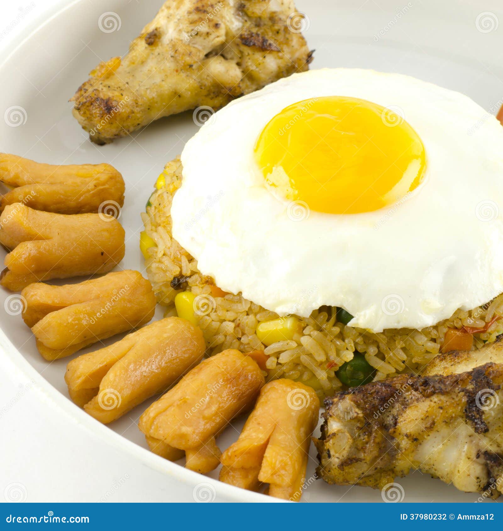 American Fried Rice Isolated on White Stock Photo - Image of grain ...