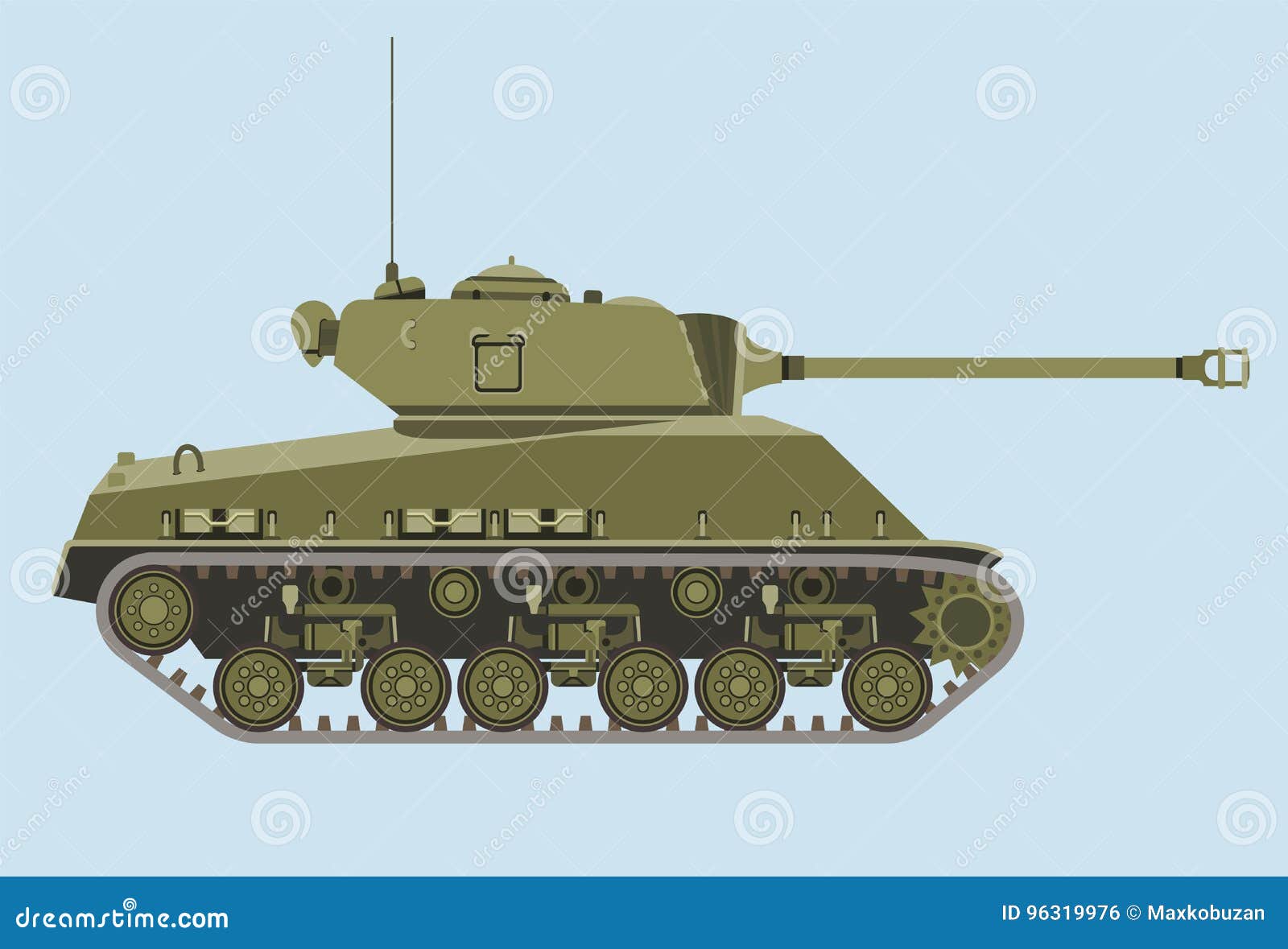 American Green Medium Tank M4 in Profile Flat Stock Illustration ...