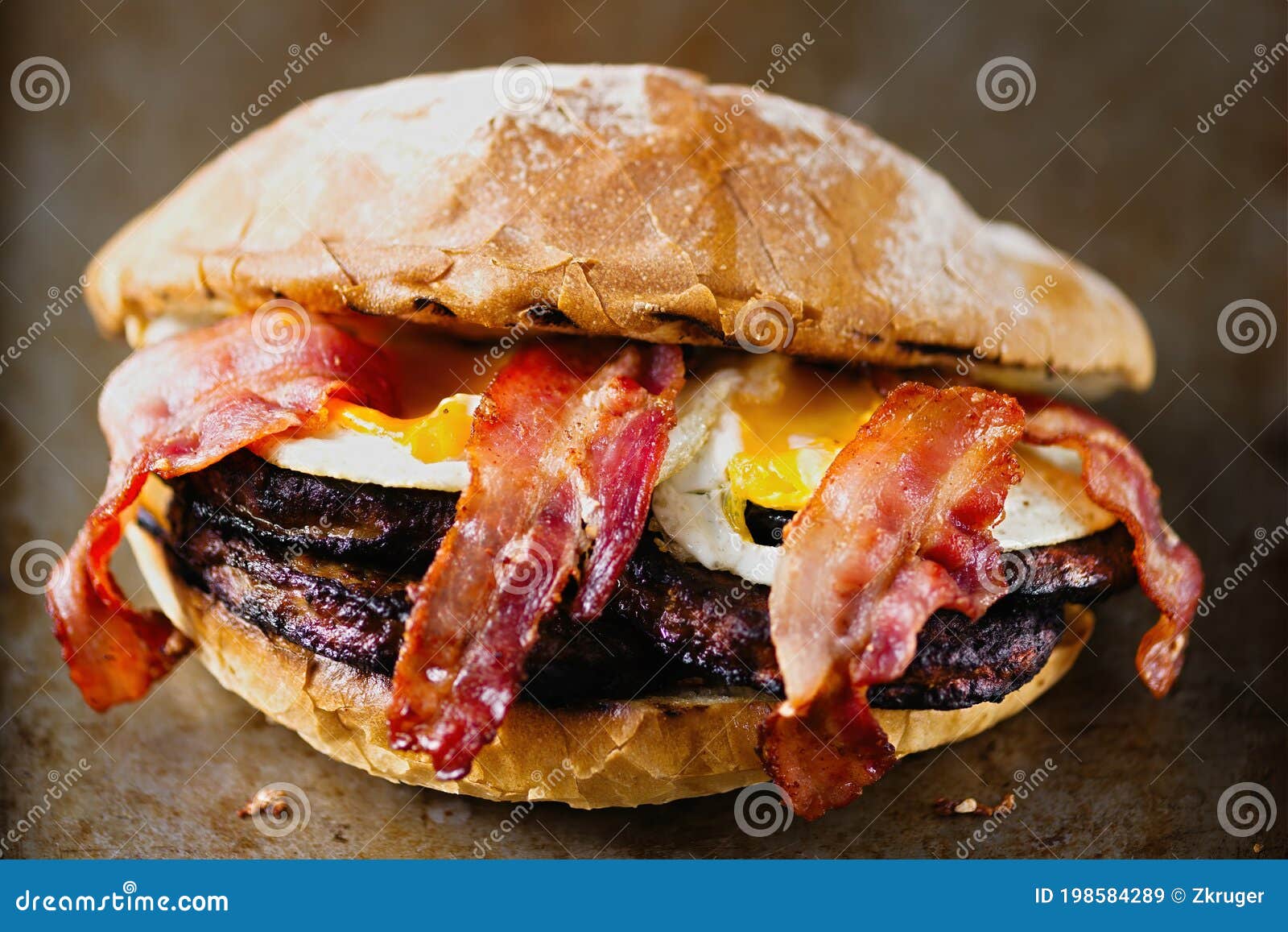 Hamburger Sandwich With Brioche Bread Cream Cheese Fries Bacon Sauces ...