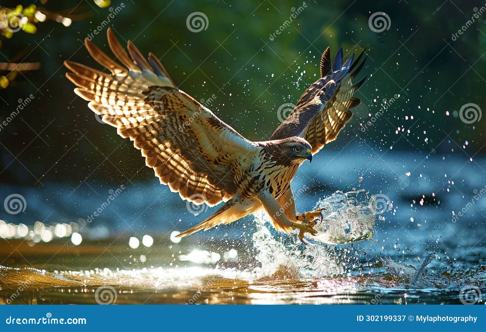 American Hawk Dives To Hunt a Fish Stock Illustration - Illustration of ...