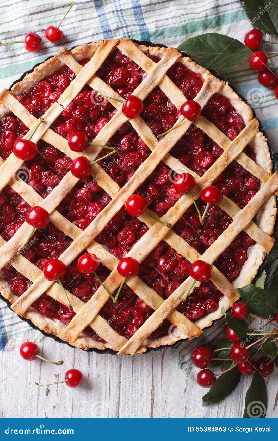 American Homemade Cherry Pie Close Up. Vertical Top View Stock Image ...
