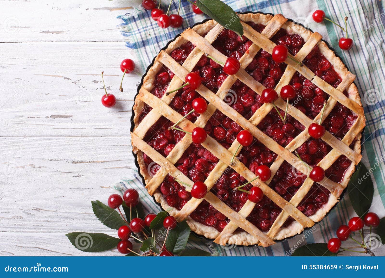 American Homemade Cherry Pie Horizontal Top View Stock Image - Image of ...