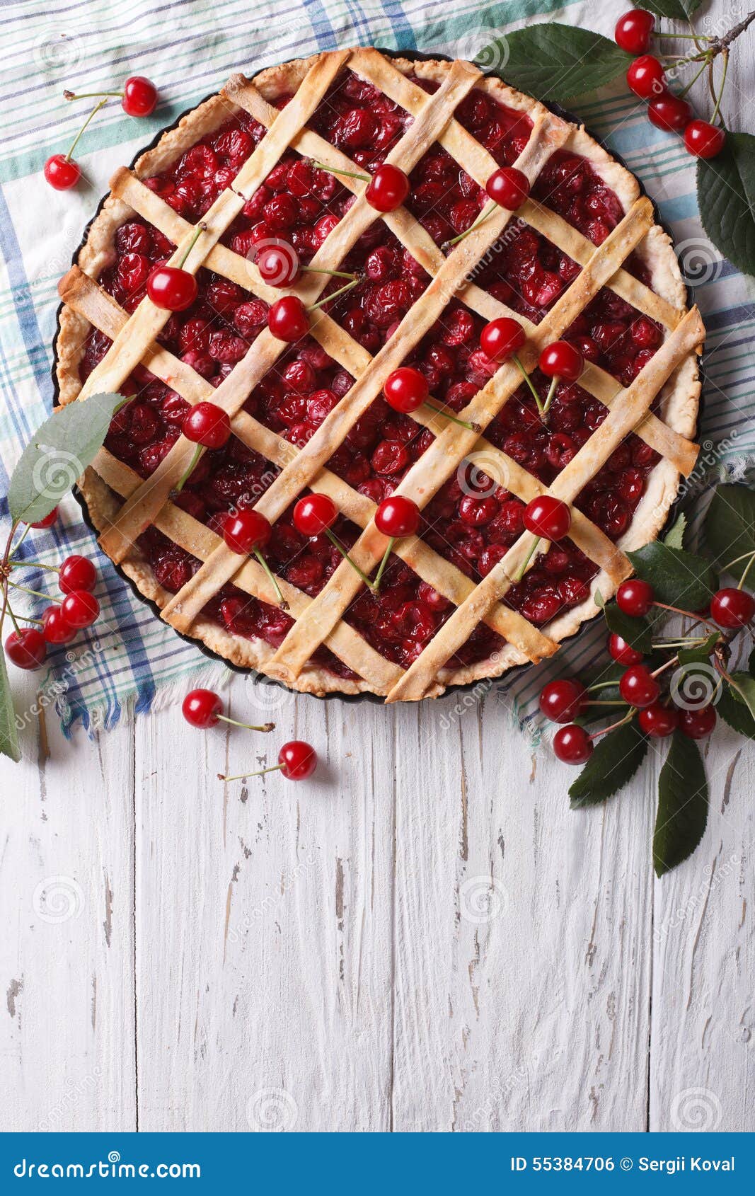 American Homemade Cherry Pie. Vertical Top View Stock Photo - Image of ...