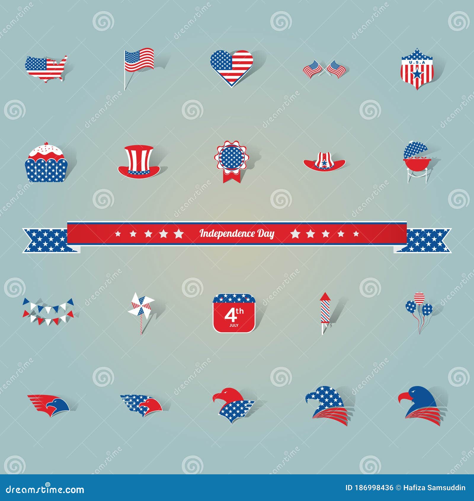 American Independence Day Icons. Vector Illustration Decorative Design ...