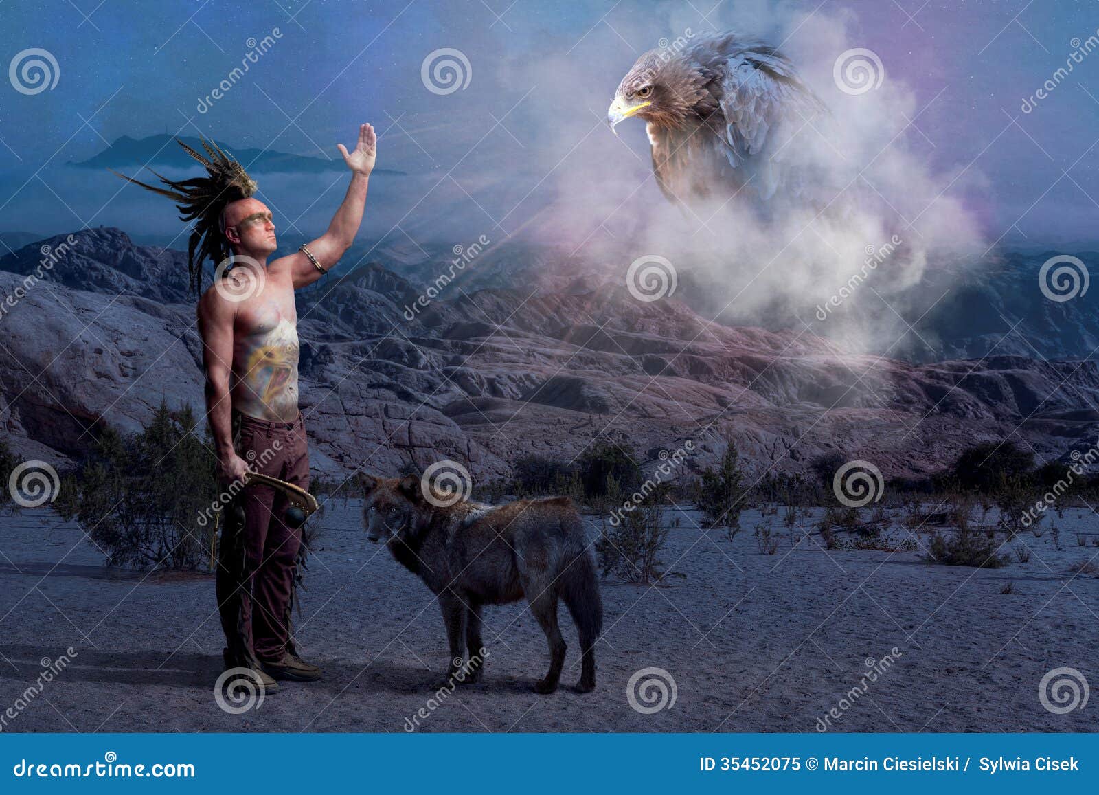 American Indian Legend with Wolf and Eagle Stock Image - Image of story ...