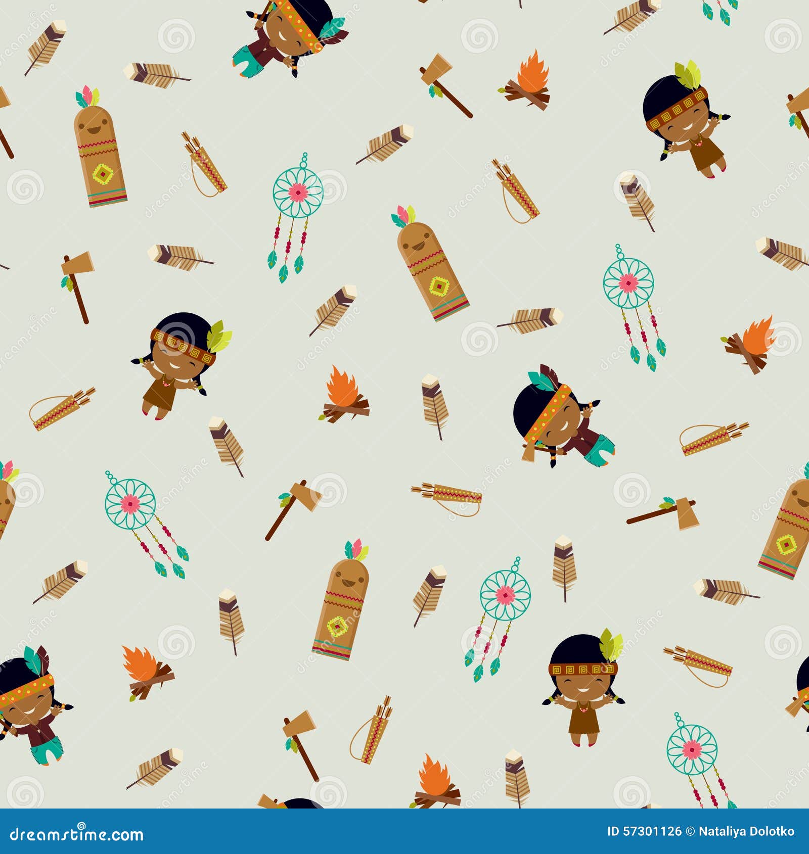 American Indians Seamless Pattern Stock Vector - Illustration of cute ...