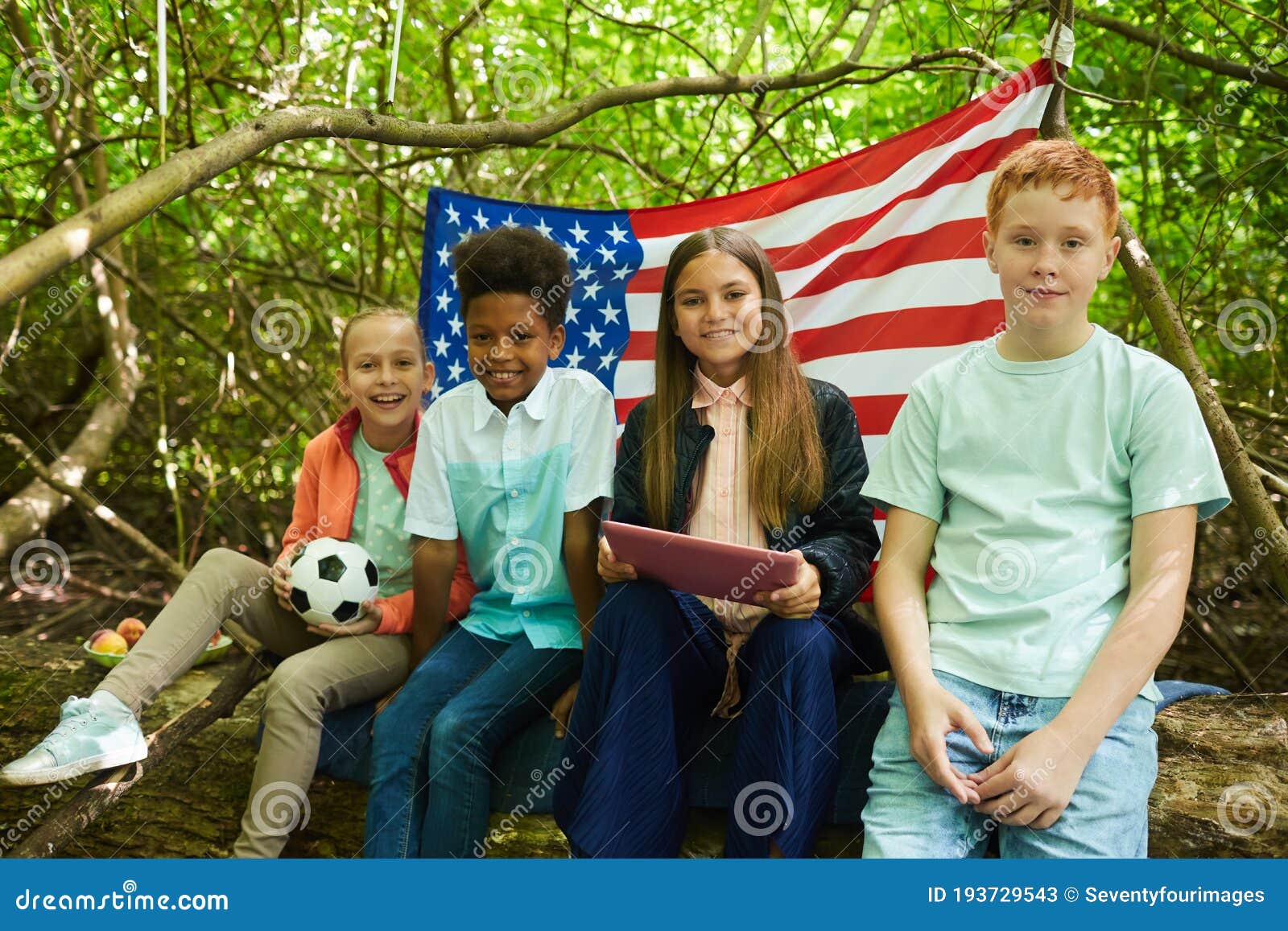 American Kids Playing in Forest Stock Image - Image of multiethnic ...