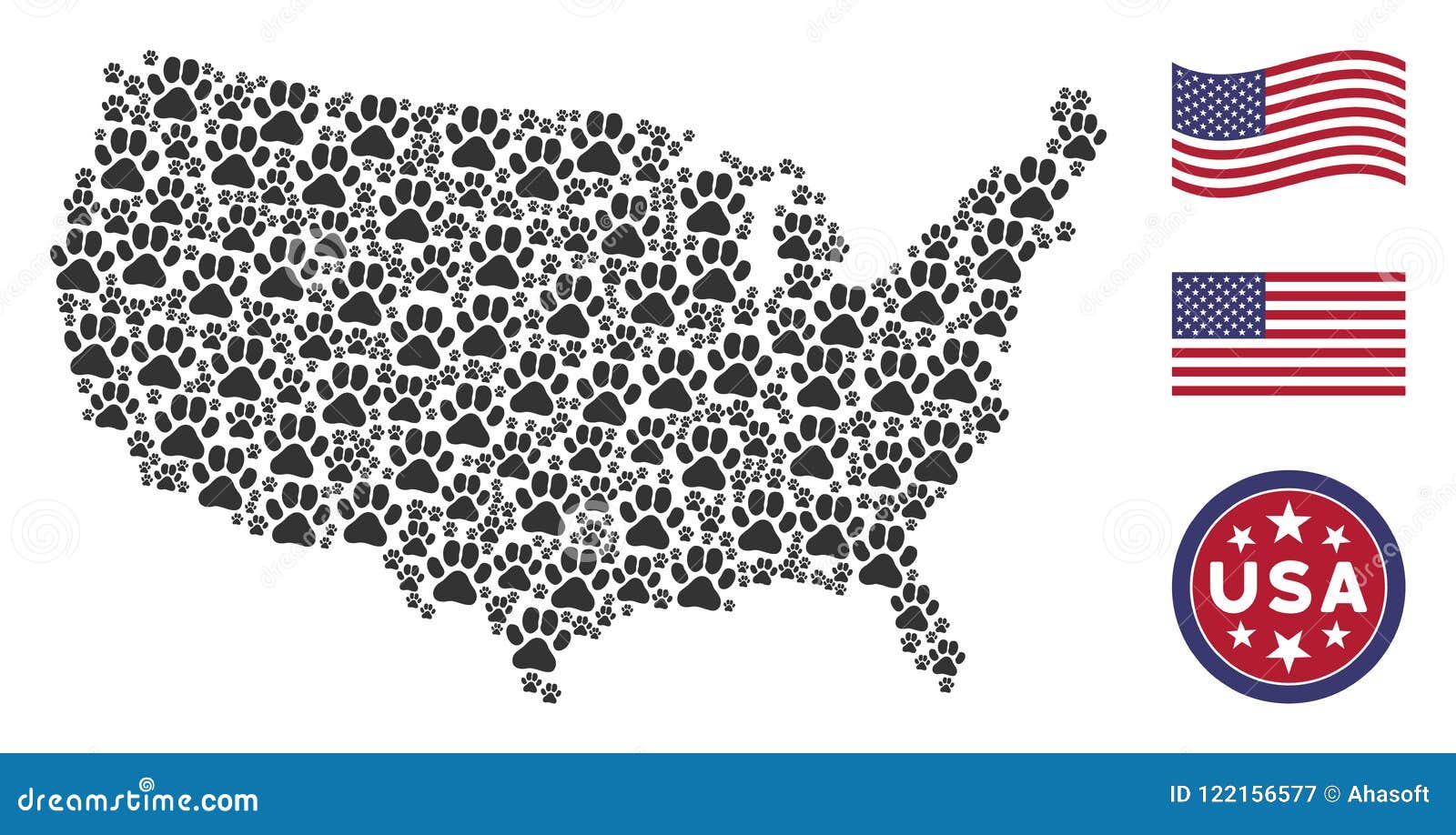 American Map Mosaic of Paw Footprint Stock Vector - Illustration of ...