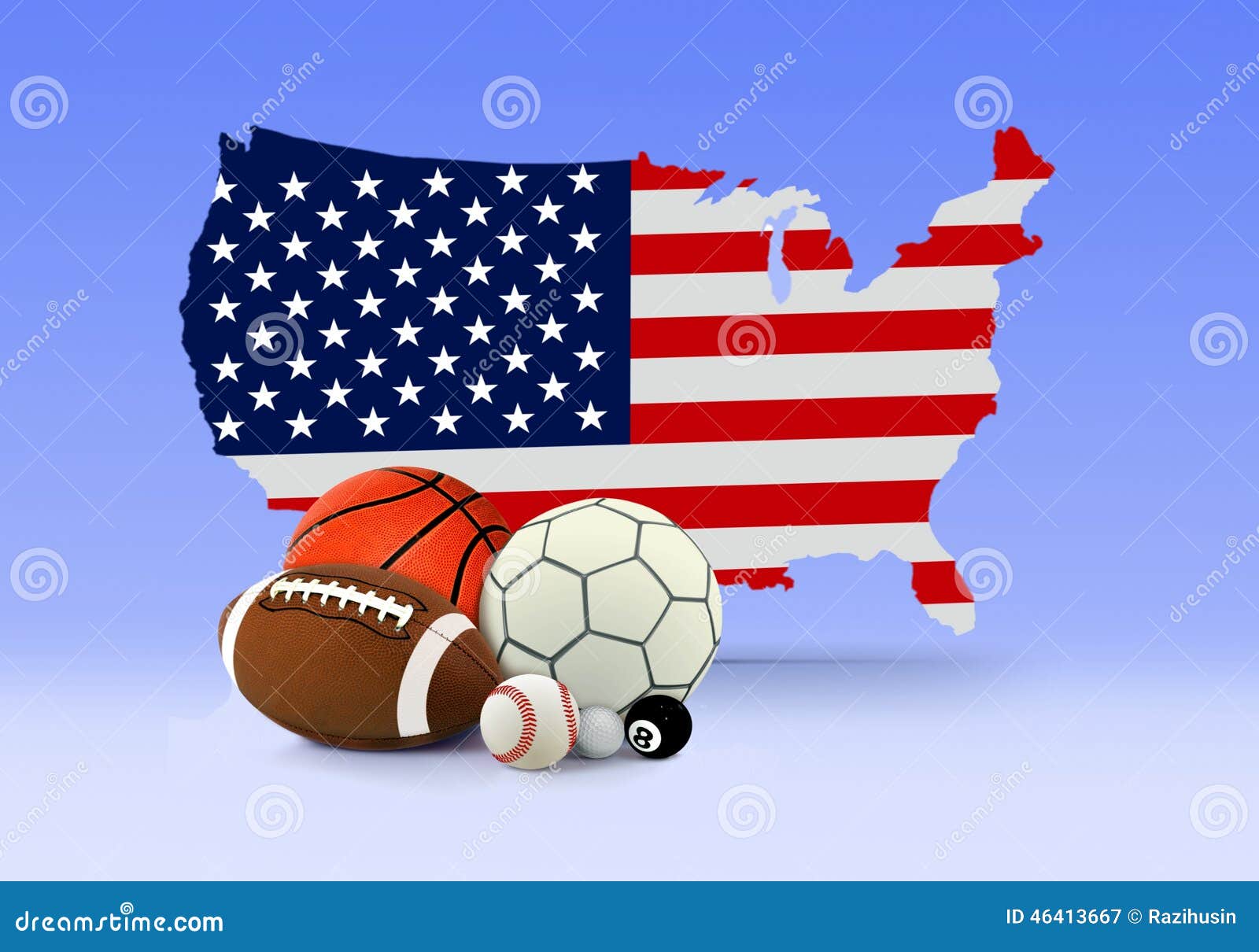 American Map and Sport Balls Stock Illustration - Illustration of play ...