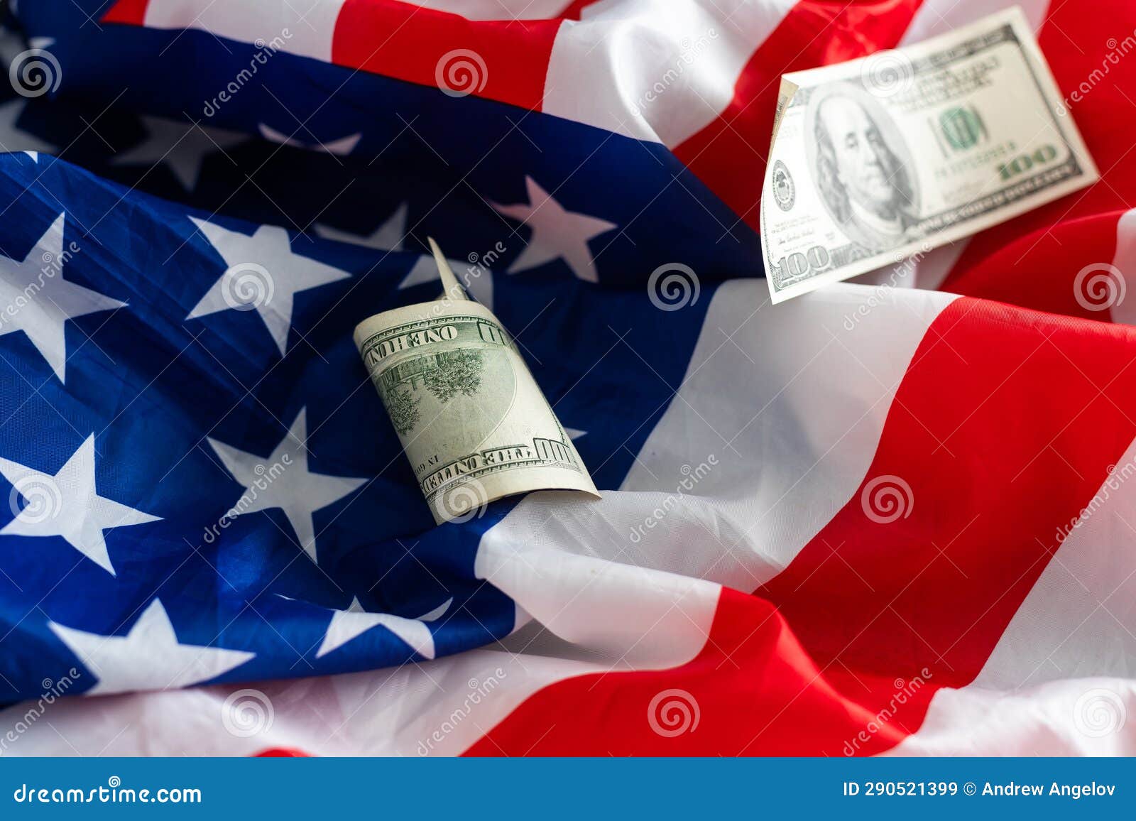 American Money on American Flag Stock Image - Image of banking, dollar ...
