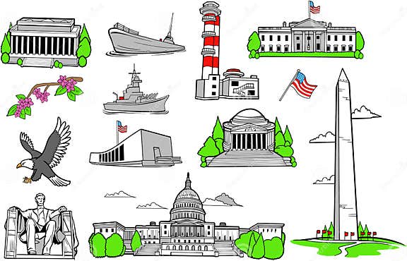 American Monuments Set stock vector. Illustration of clip - 4676587