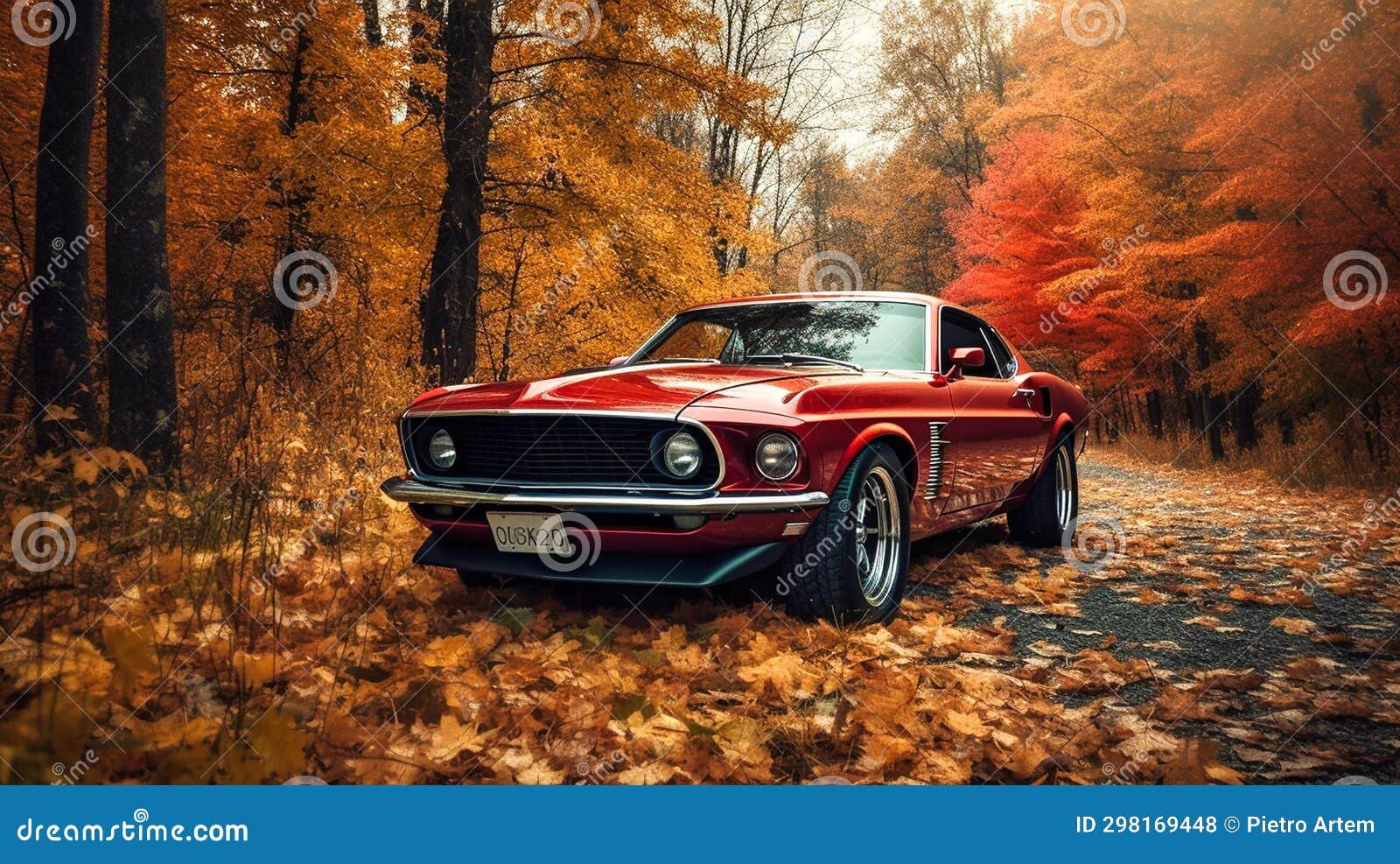 American Muscle Car in the Autumn Forest Stock Photo - Image of autumn ...