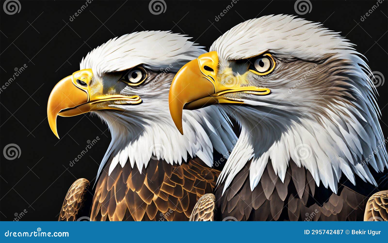 American National Bird Bald Eagles On Black Background, AI-generated ...