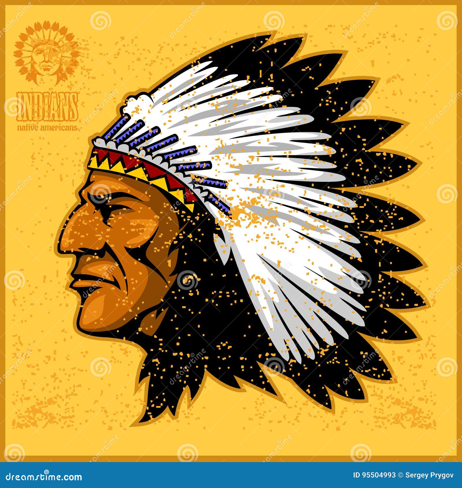 Chief Head Native American Vector Vintage Emblem, Label, Badge Or Logo ...