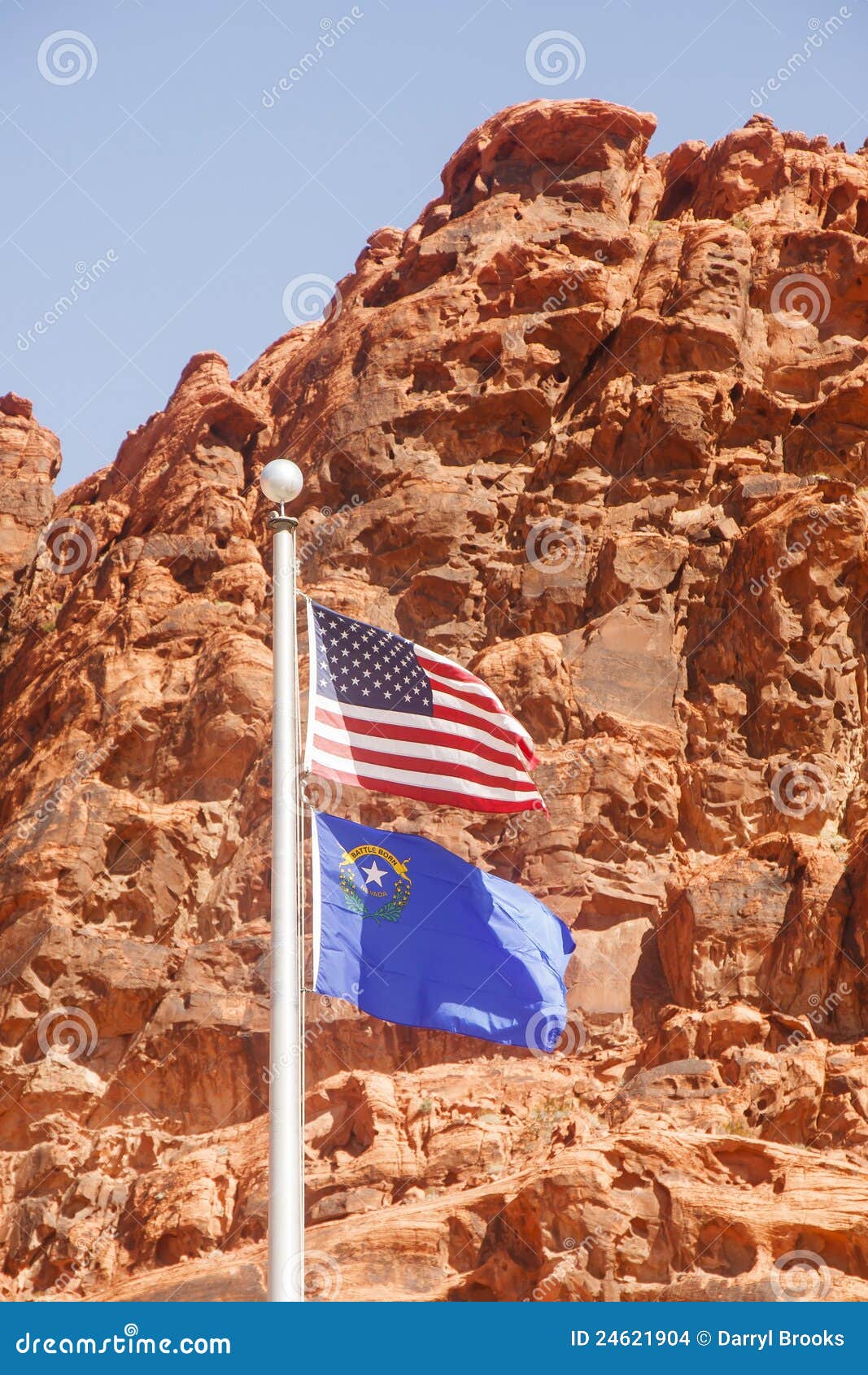 American and Nevada Flag in Front of Red Rock Stock Photo - Image of ...