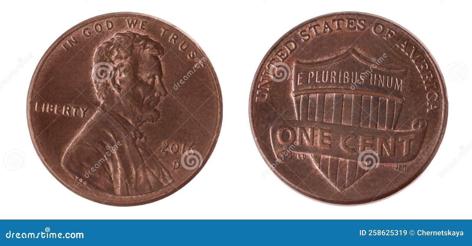 American One Cent Coins on White Background, Collage. Banner Design ...