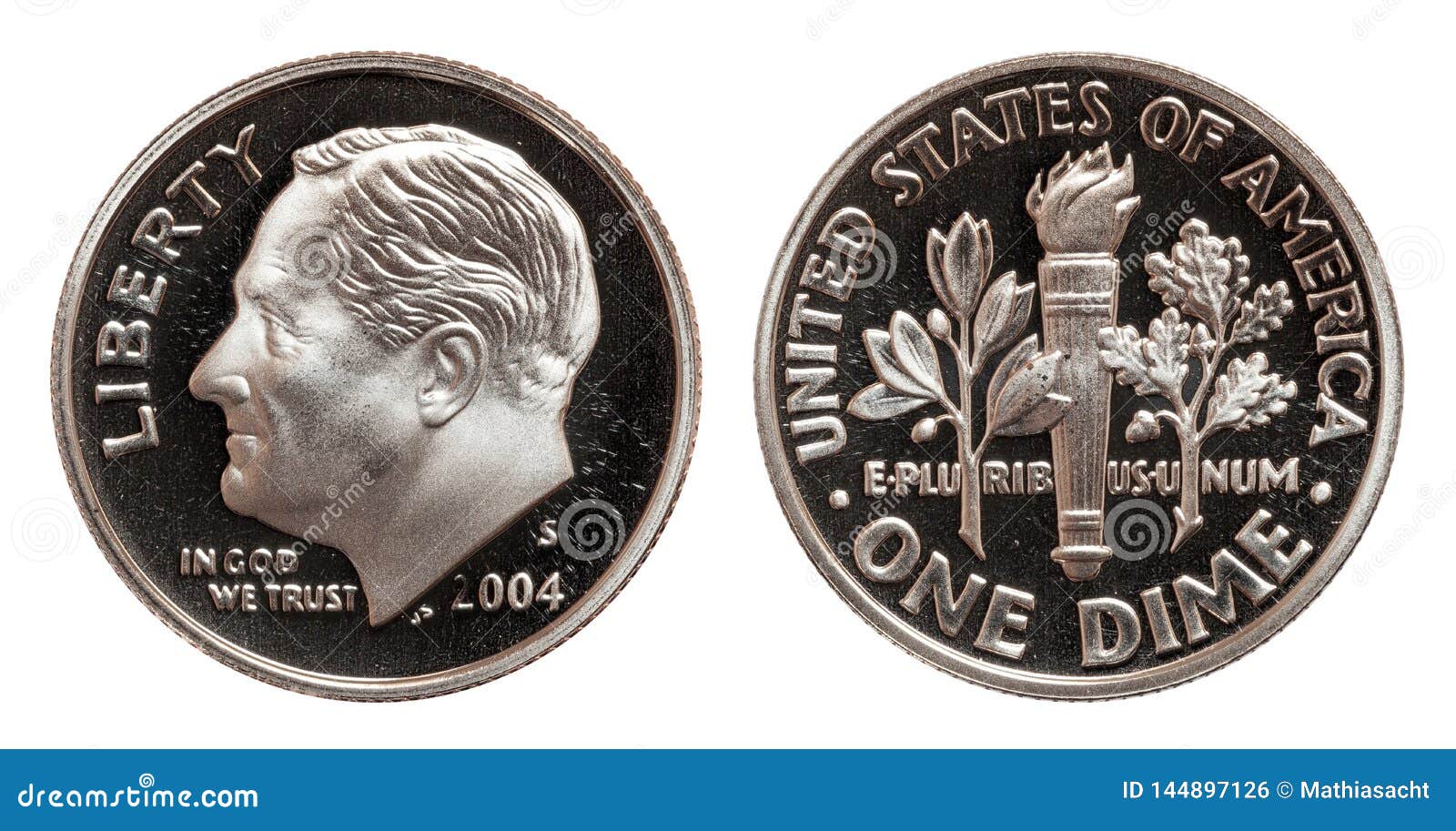 American One Dime Coin Isolated on White Background Stock Photo - Image ...