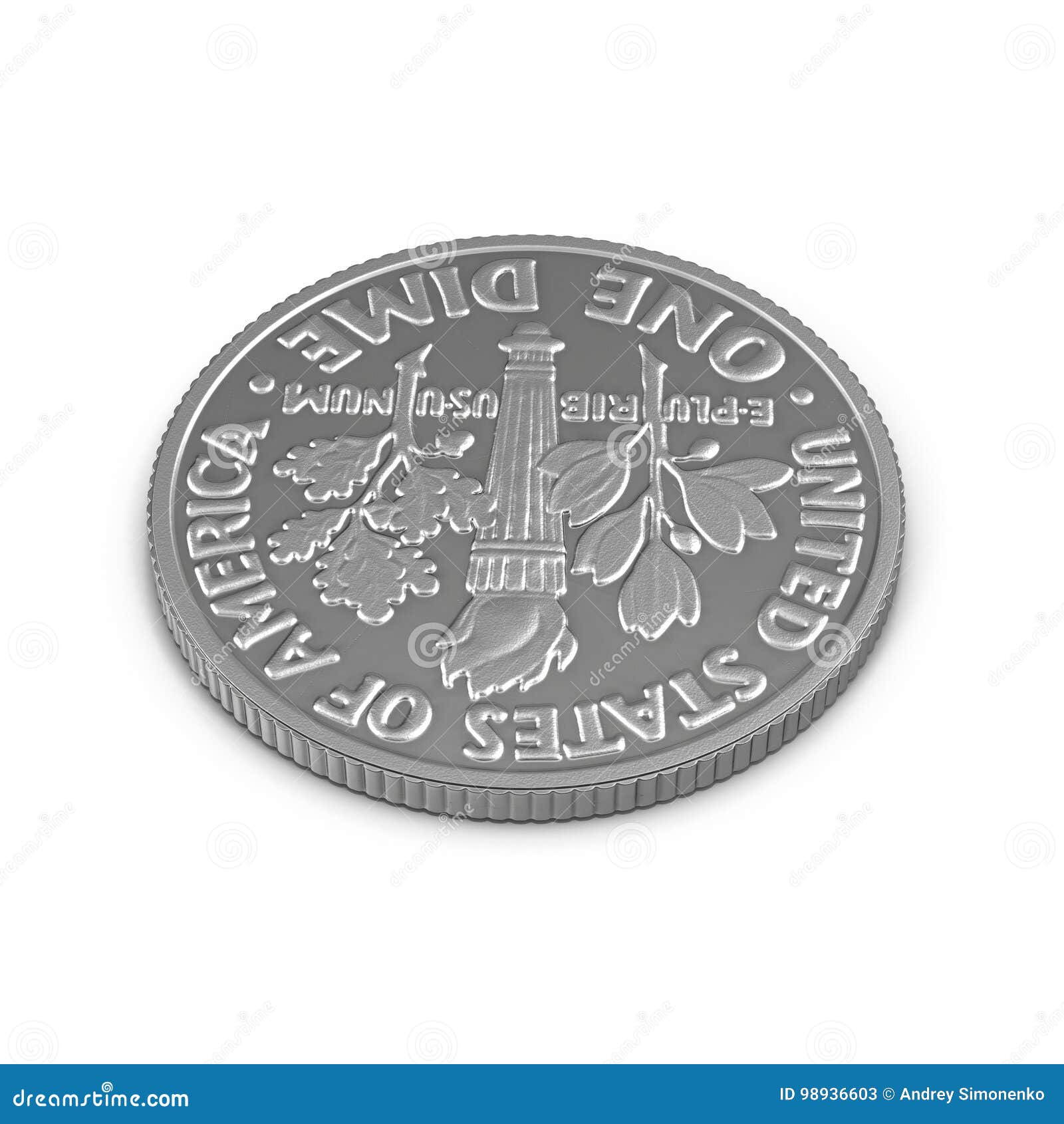 American One Dime Coin Isolated on White. 3D Illustration Stock ...