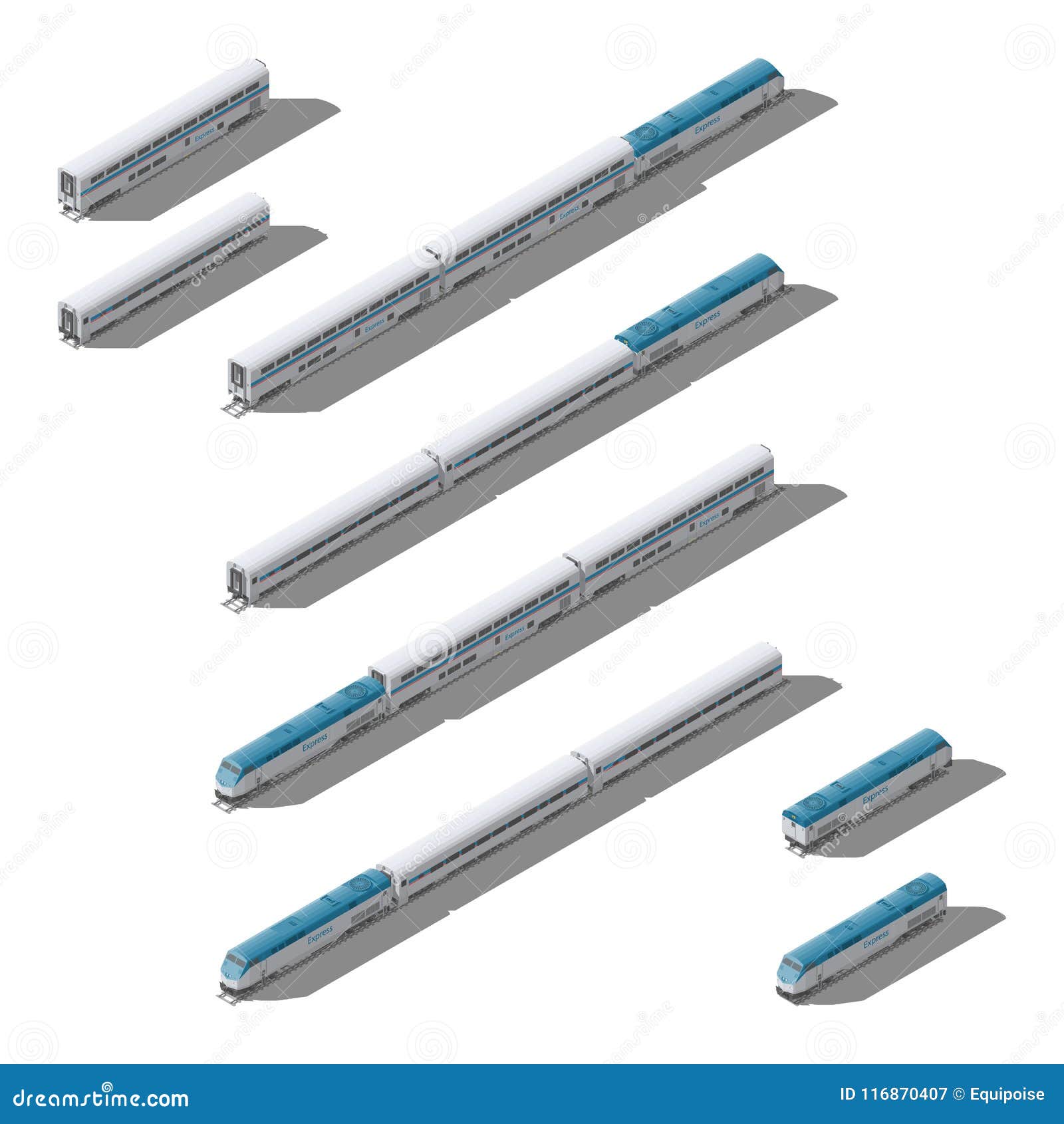 American Passenger Commuter and Intercity Trains Isometric Icon Set ...