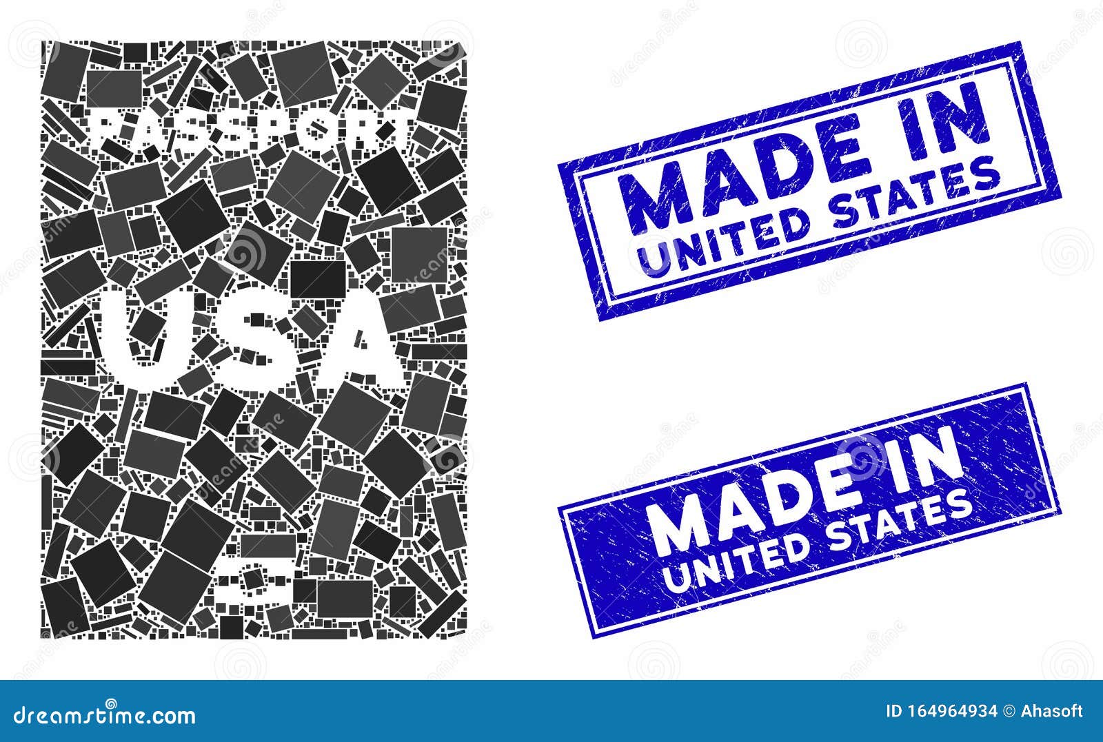 American Passport Mosaic and Grunge Rectangle Stamp Seals Stock ...